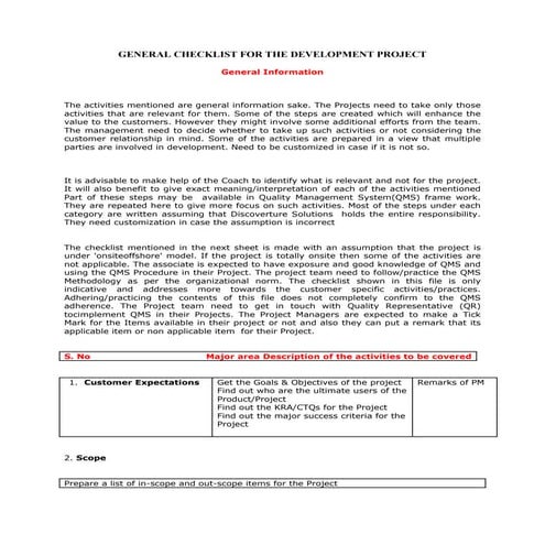 General checklist for the development project | PDF