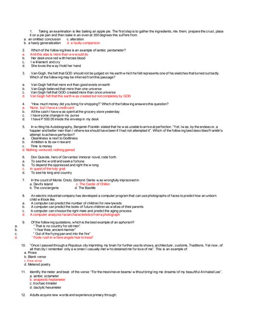 Test type questions | DOCX