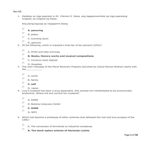 General education set a with highlighted answers) | PDF