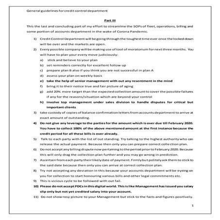 General guidelines for credit control department | PDF