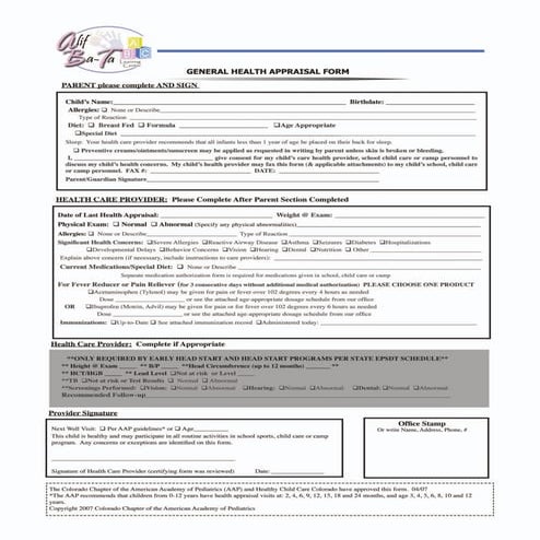 General health appraisal form | PDF | Medical Tests | Medical Health