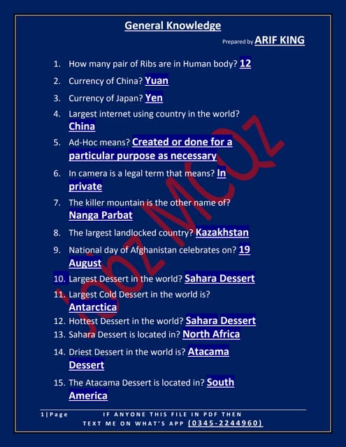 General Knowledge MCQs | PDF