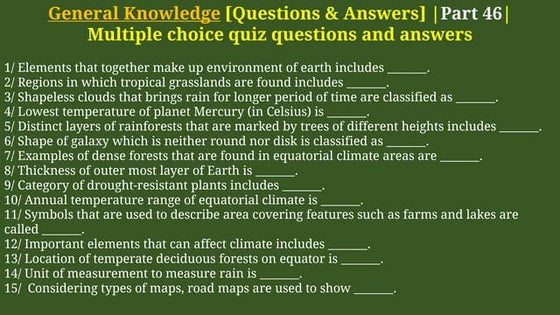 General Knowledge [Questions & Answers] | Part 66 | | PPT