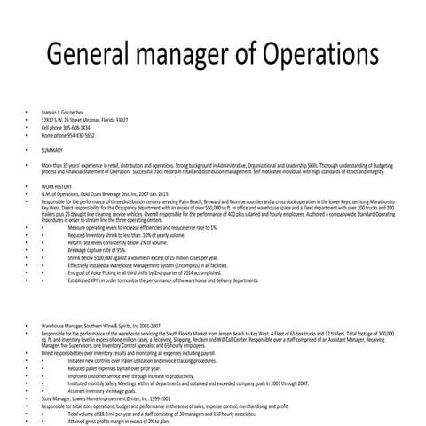 General manager of operations | PPTX | Logistics | Business