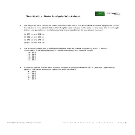 General math data analysis worksheet | PDF