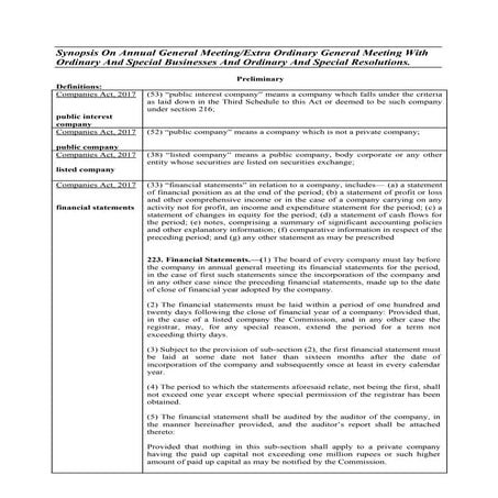 Synopsis On Annual General Meeting/Extra Ordinary General Meeting With ...