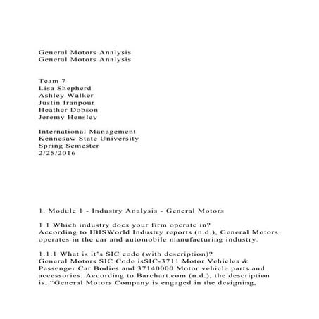 Running head SWOT ANALYSIS OF GENERAL MOTORS’ NEW DIVISION .docx