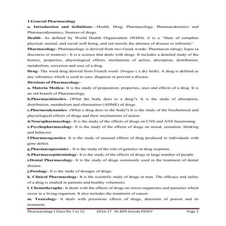 General pharmacology class no 1 to 12 | PDF