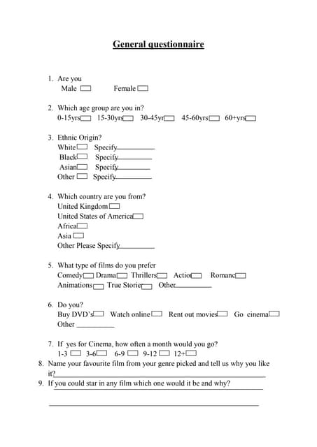 Film Questionnaire | DOCX