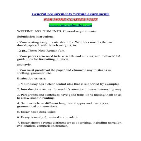 GENERAL REQUIREMENTS WRITING ASSIGNMENTS / TUTORIALOUTLET DOT COM | PDF