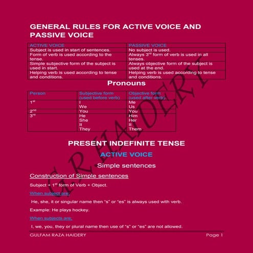 General rules for active voice and passive voice | PDF