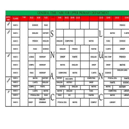 GENERAL TIME TABLE PRIMRY -.docx