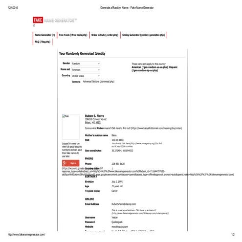 Generate a random name fake name generator | PDF | Email | Internet