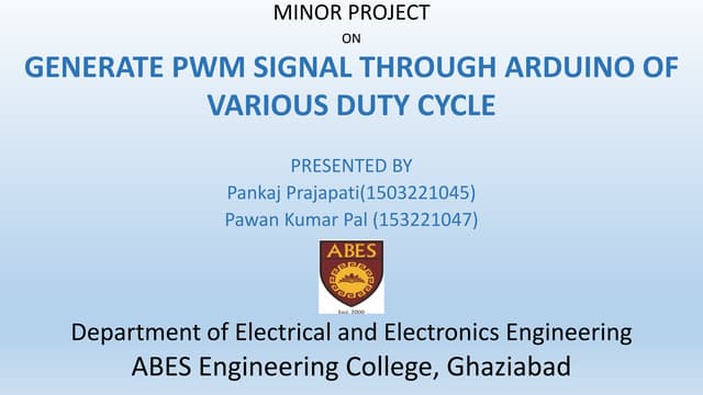 Generate Pwm Signal Through Arduino Of Various Duty Ppt