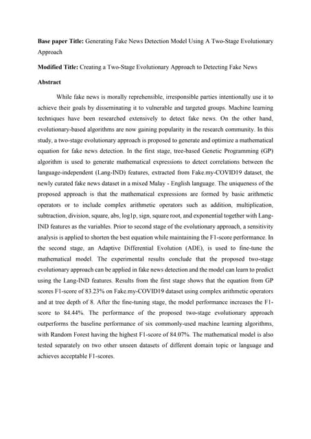 Generating Fake News Detection Model Using A Two Stage Evolutionary Approach Docx
