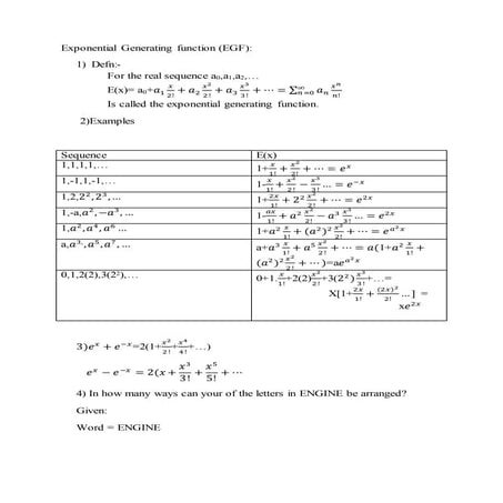 Exponential Generating Function Pdf