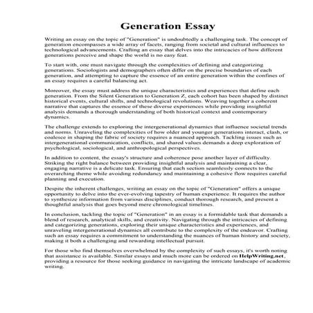 Generation Essay. Generational Differences Essay Example StudyHippo.com