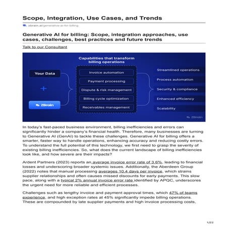 Generative AI for billing: Scope, integration approaches, use cases, challenges, best practices ...
