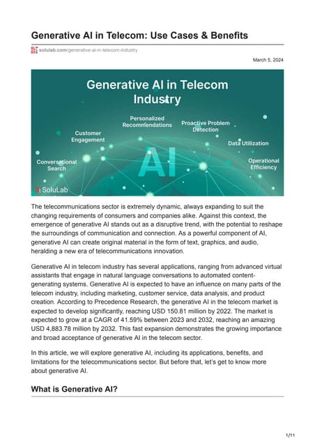 Generative Ai In Telecom Use Cases Amp Benefits Pdf