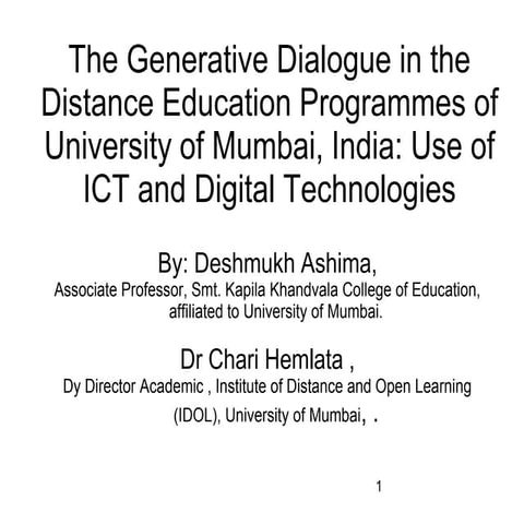 Generative dialogue in dist edn deshmukh-a and chari-h | PPTX ...