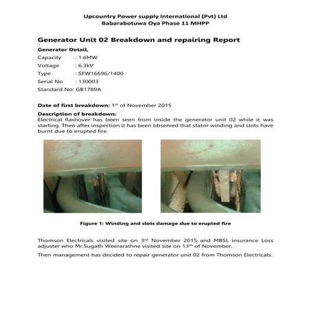 Generator unit 02 breakdown report | PDF