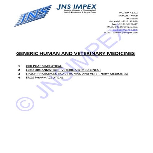 Generic Human Veterinary Medicines List - JNSImpex | PDF