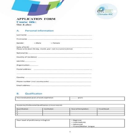 Generic application form climate kic | DOCX