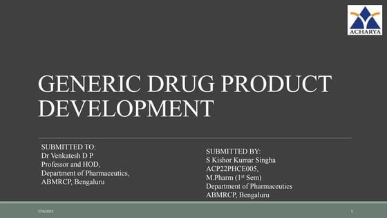 Generic drug product development | PPT