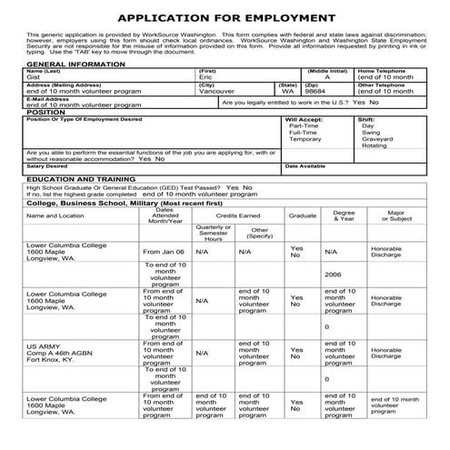 Generic Job Application | PDF