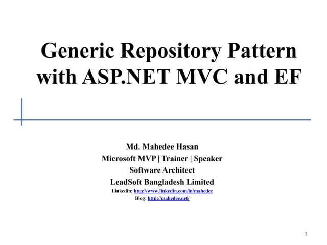 Generic Repository Pattern With Aspnet Mvc And Entity Framework Ppt