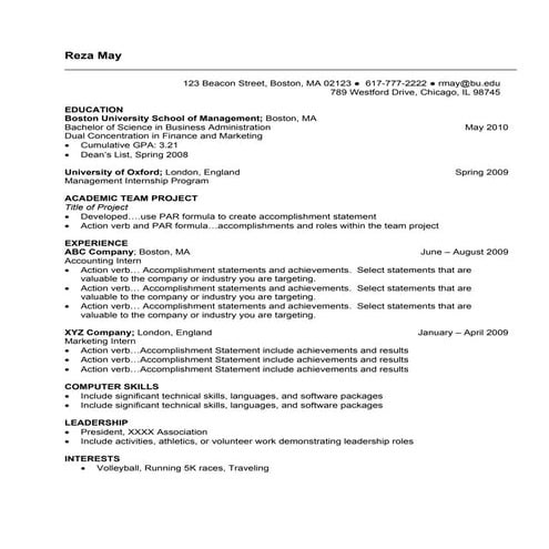 Undergraduate Sample Resume | PDF