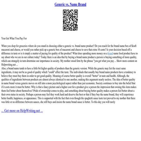 Generic Vs. Name Brand | PPT