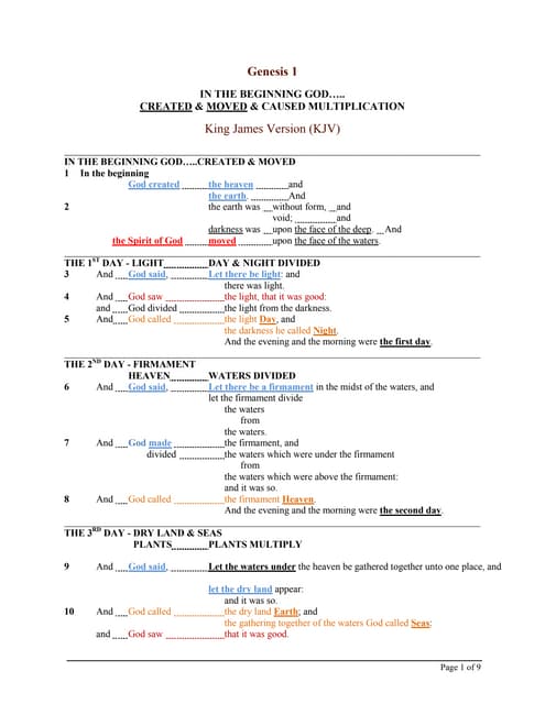 7 Days of Creation, Free Bible Chart from Word Of God Team | PDF ...