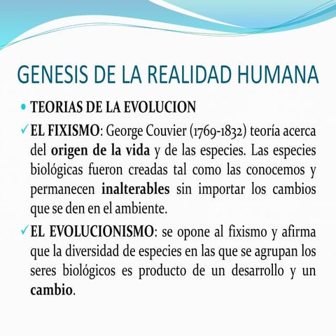 Genesis de la realidad humana | PPTX