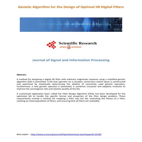 Genetic Algorithm For The Design Of Optimal Iir Digital Filters Pdf Genetics Science