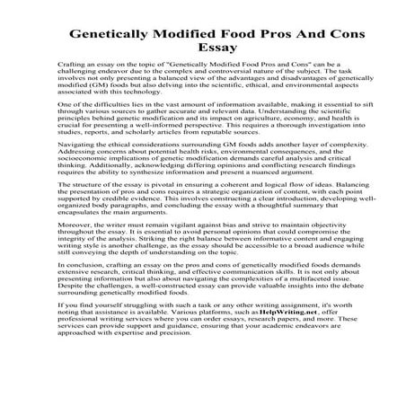 Genetically Modified Food Pros And Cons Essay | PDF