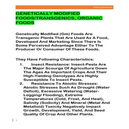 GENETICALLY MODIFIED FOODS/TRANSGENICS, ORGANIC FOODS | PDF
