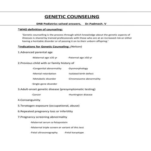 Genetic counseling - Dr.Padmesh | DOC | Pregnancy | Reproductive Health