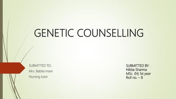 Genetic counseling: indications, types, purposes, beneficiaries, phases ...