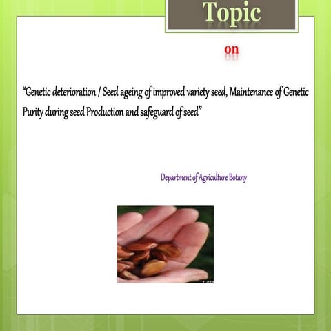 Genetic deterioration Seed ageing of improved variety seed, Maintenance ...