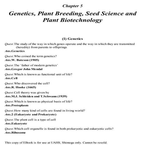 Genetics and plant breeding question bank | PDF