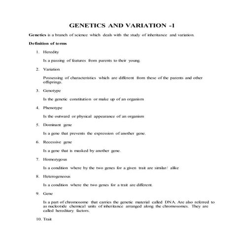 Genetics and variation 1 | PDF