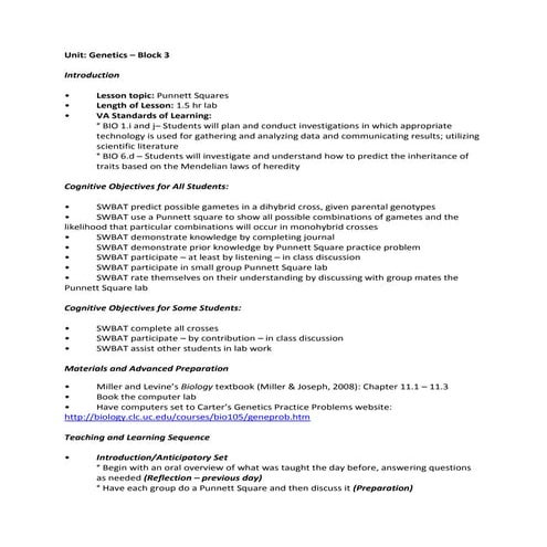 Punnett Square Lesson Plan | DOC
