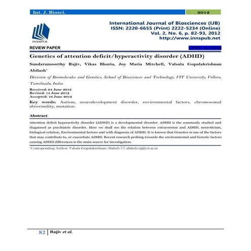 Genetics of attention deficit hyperactivity disorder (adhd) | PDF