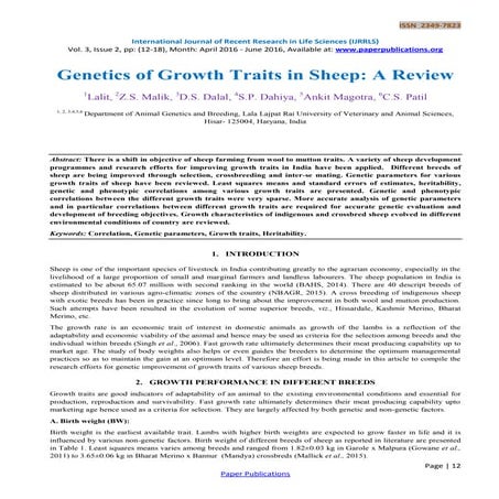 Genetics of Growth Traits in Sheep: A Review | PDF | Genetics | Science
