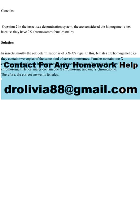 Genetics Question 2 In The Insect Sex Determination System Thpdf