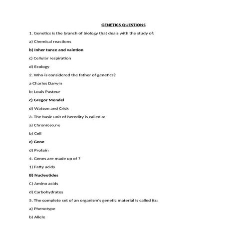 GENETICS QUESTIONS TRIAL QUESTIONS FOR NURSING STUDENTS | DOCX