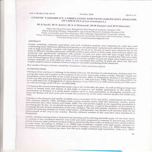 Genetic variability, correlation and path coefficient analysis | PDF