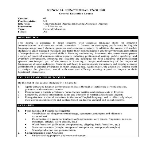 GENG-101 Functional English Outline pdf document | PDF