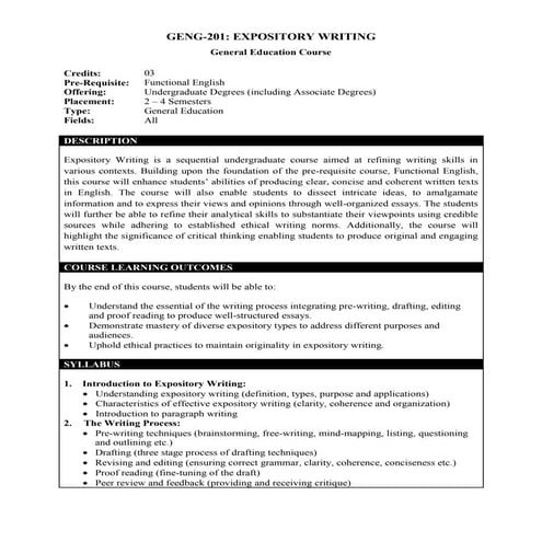 GENG-201 Expository Writing Outline pdf document | PDF